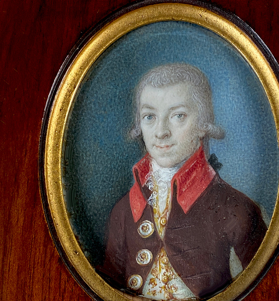 Elegant Costumed 18th Century Prussian Portrait Miniature in Frame, Em ...