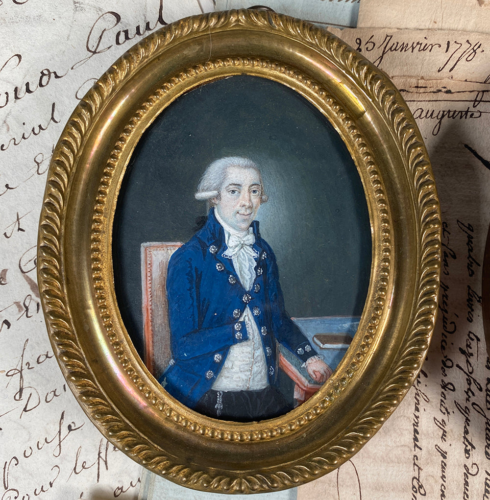 RARE Antique French Portrait Miniature Pair, c.1750s Louis XVI Contemp ...