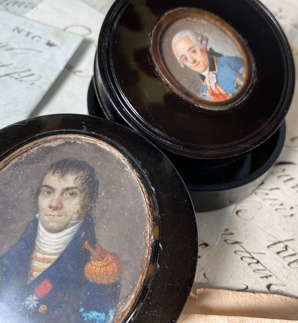 RARE Antique French Double Portrait Miniature Tortoise Shell Snuff Box ...