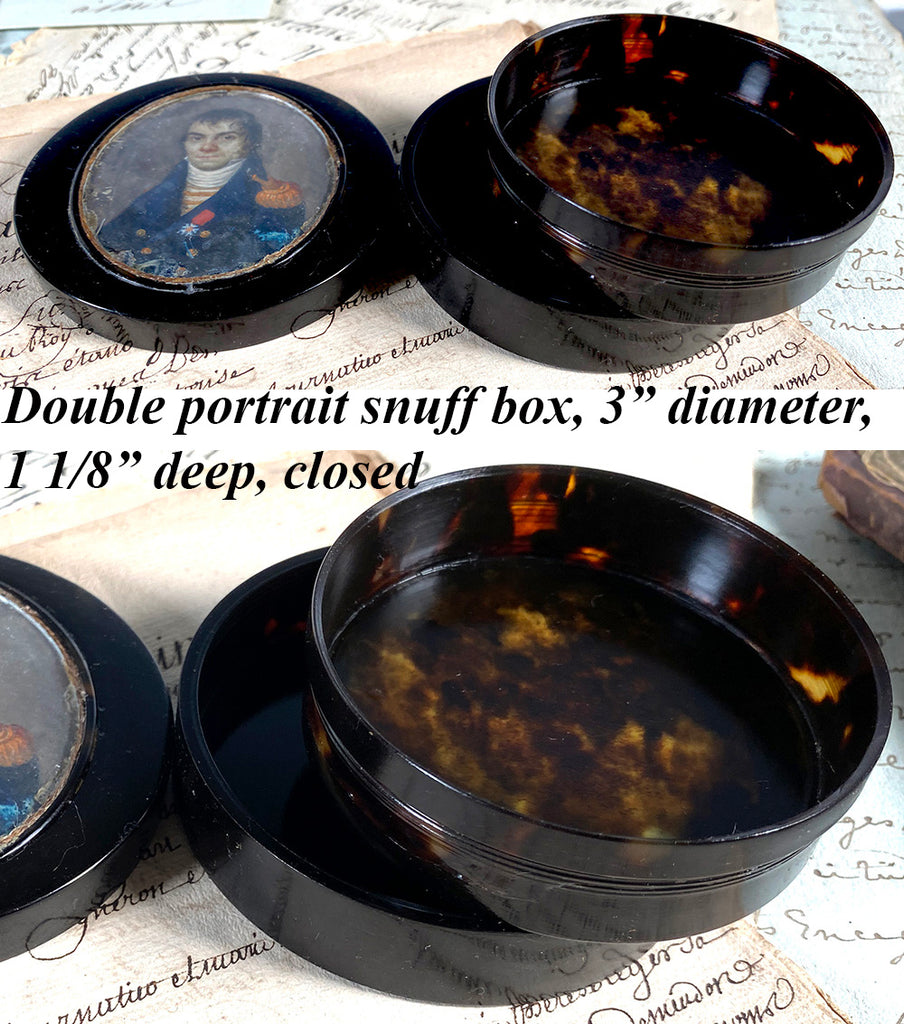 RARE Antique French Double Portrait Miniature Tortoise Shell Snuff Box ...