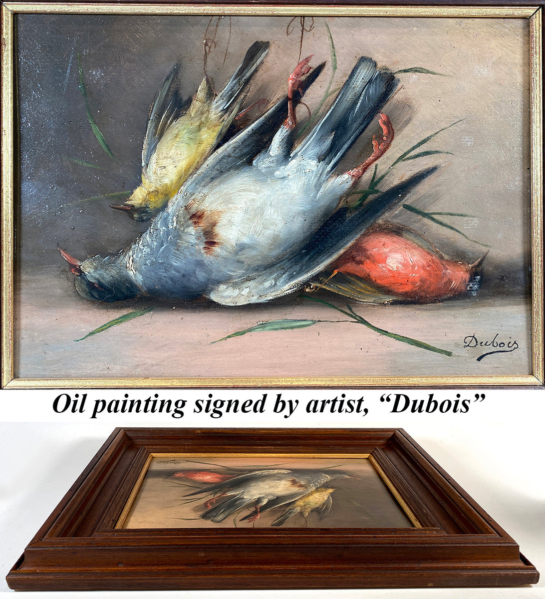 Antique to Vintage French Oil Painting Still Life of Birds "Nature Mor ...