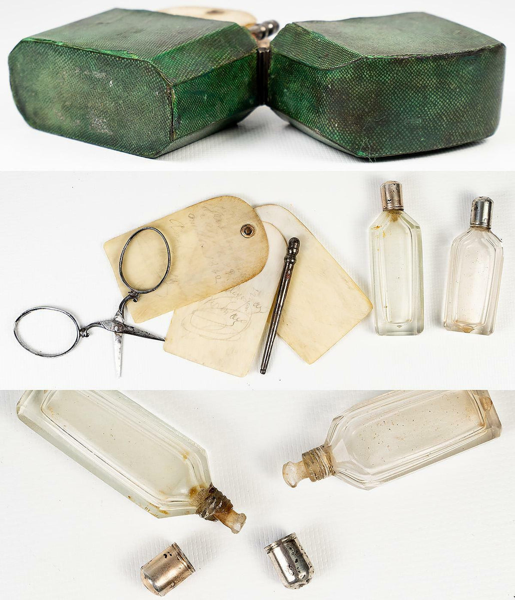 Antique 1700s French Shagreen Etui, Nécessaire, Scent Bottles, Scissor ...