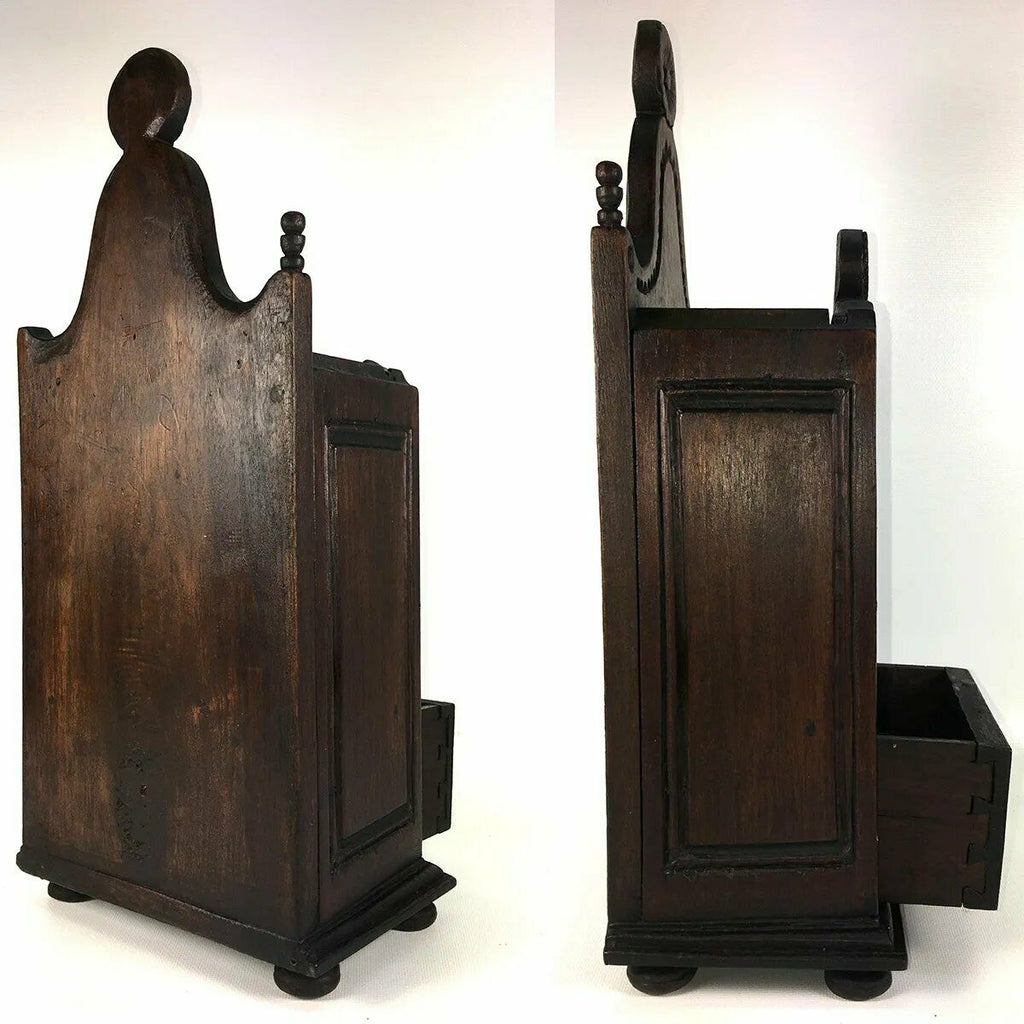Antique 19th c. French Salt Box, Cabinet, 14" Tall, Hand Carved Countr ...