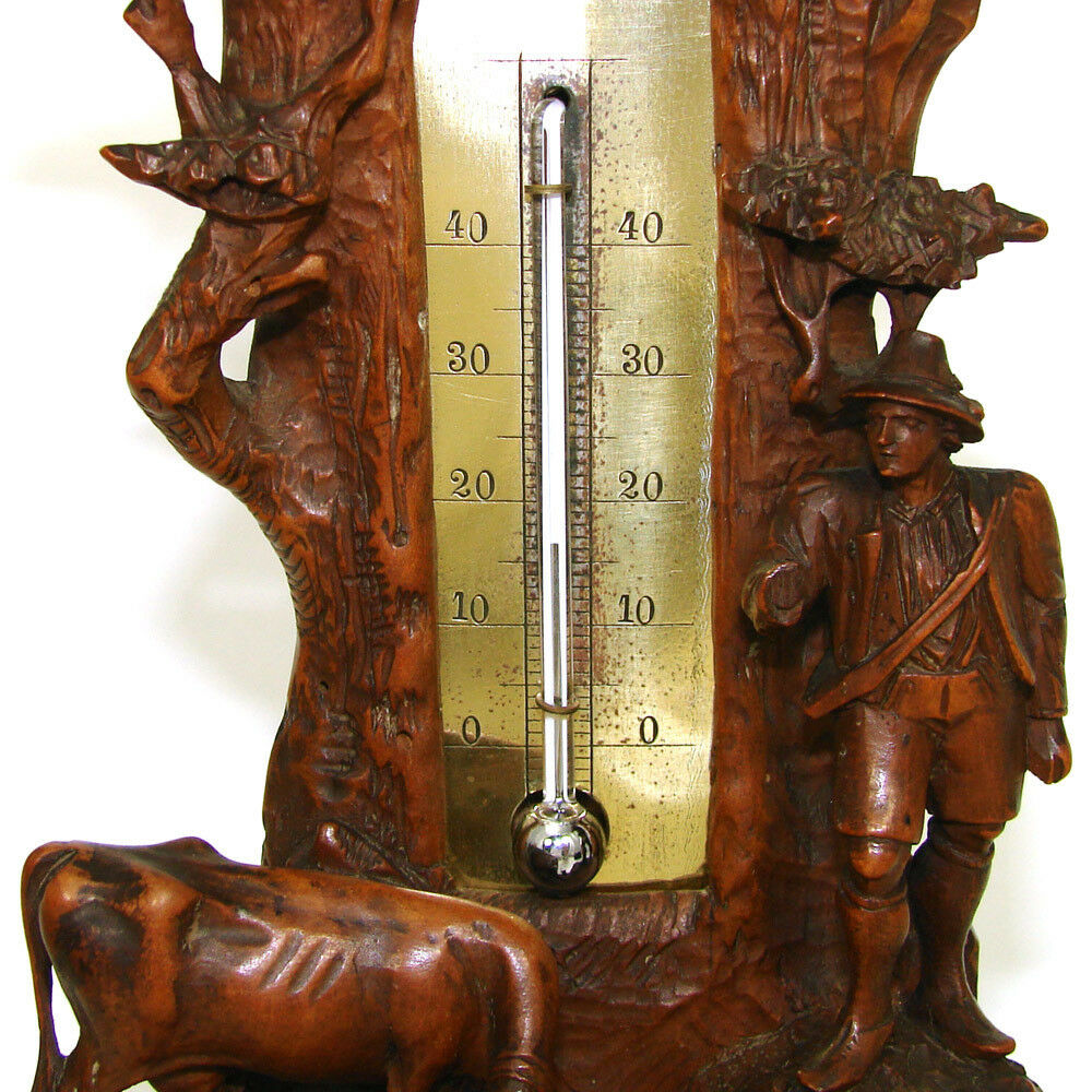 Antique Black Forest 10" Thermometer Stand: Pastoral with Cows, Calf ...