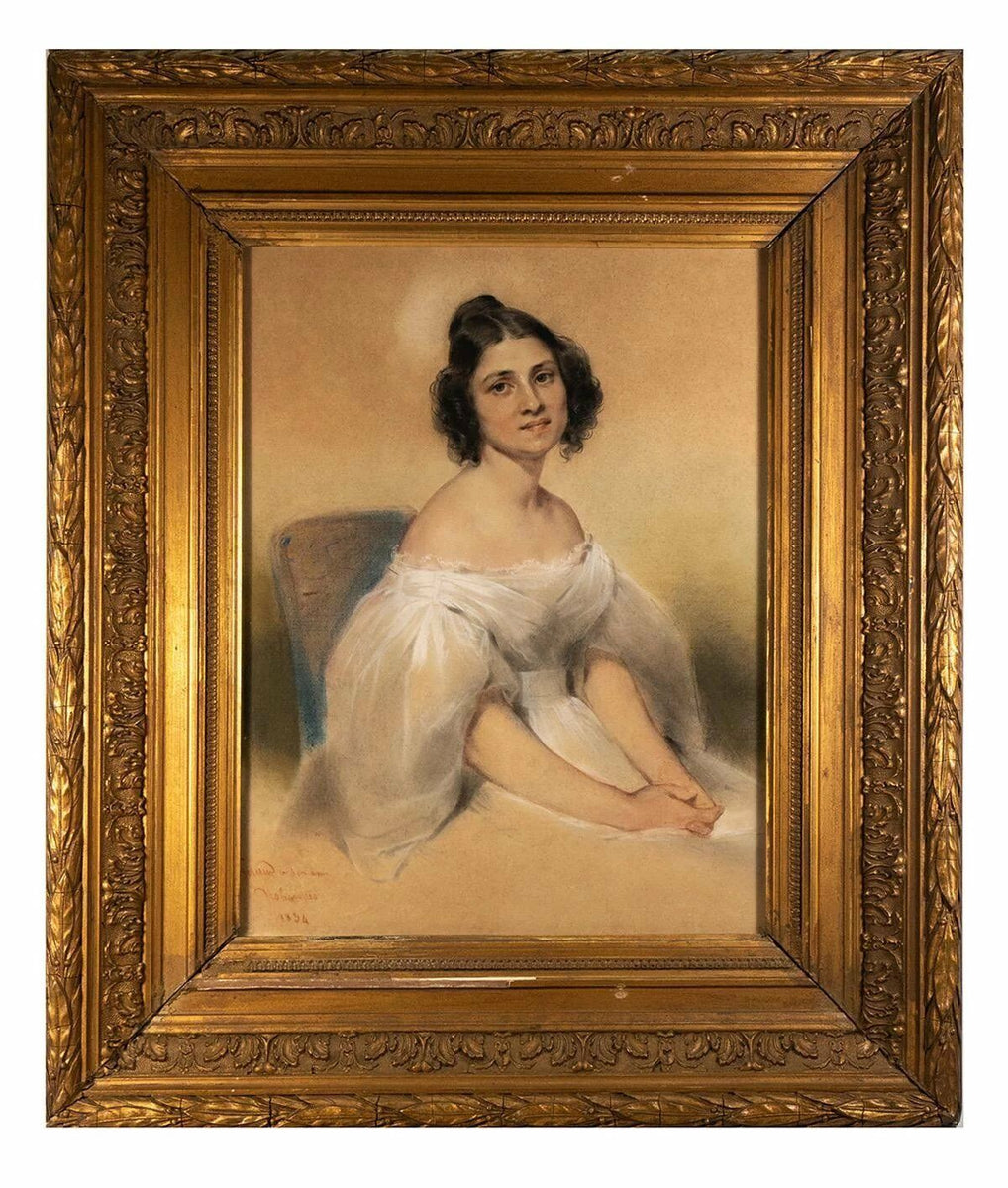 Antique French c.1834 Portrait in Pastel, Frame: Pierre François Eugen ...
