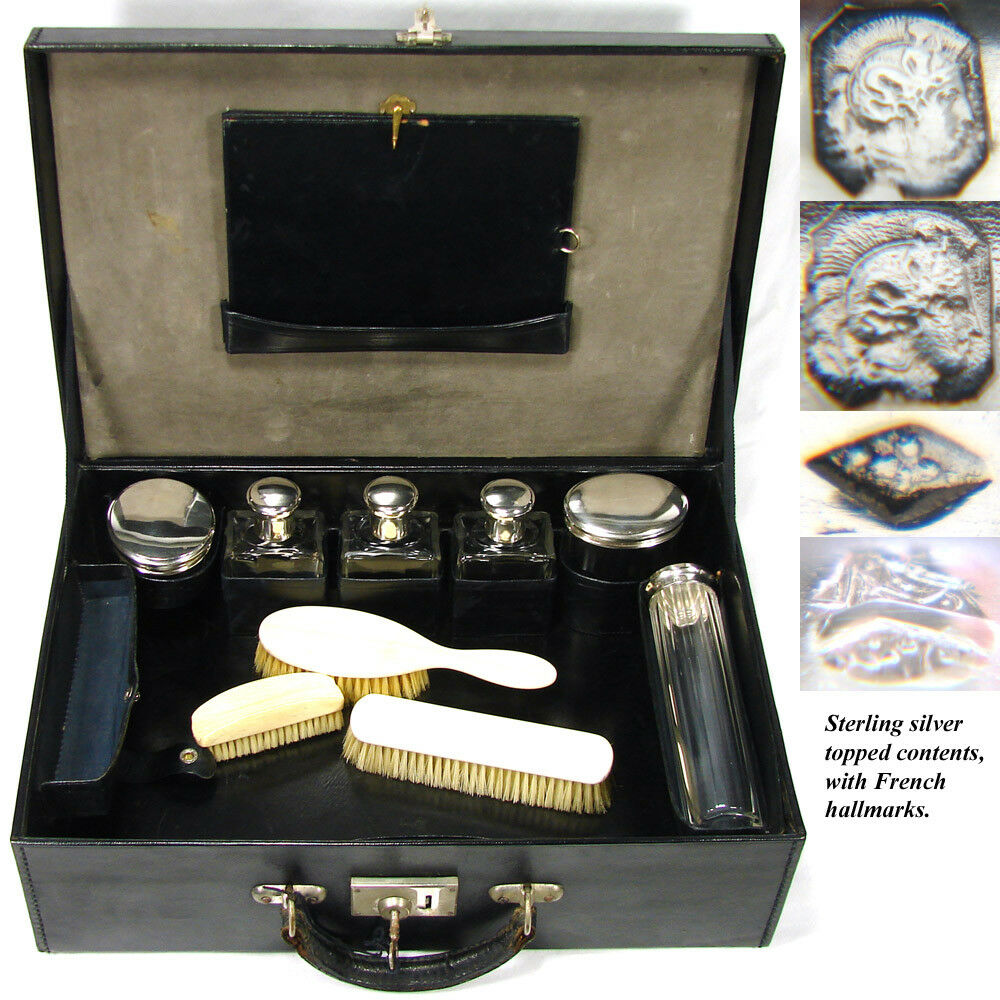 Antique French 16" Trousse d' Voyage, Travel Valise, Case: Sterling Si ...