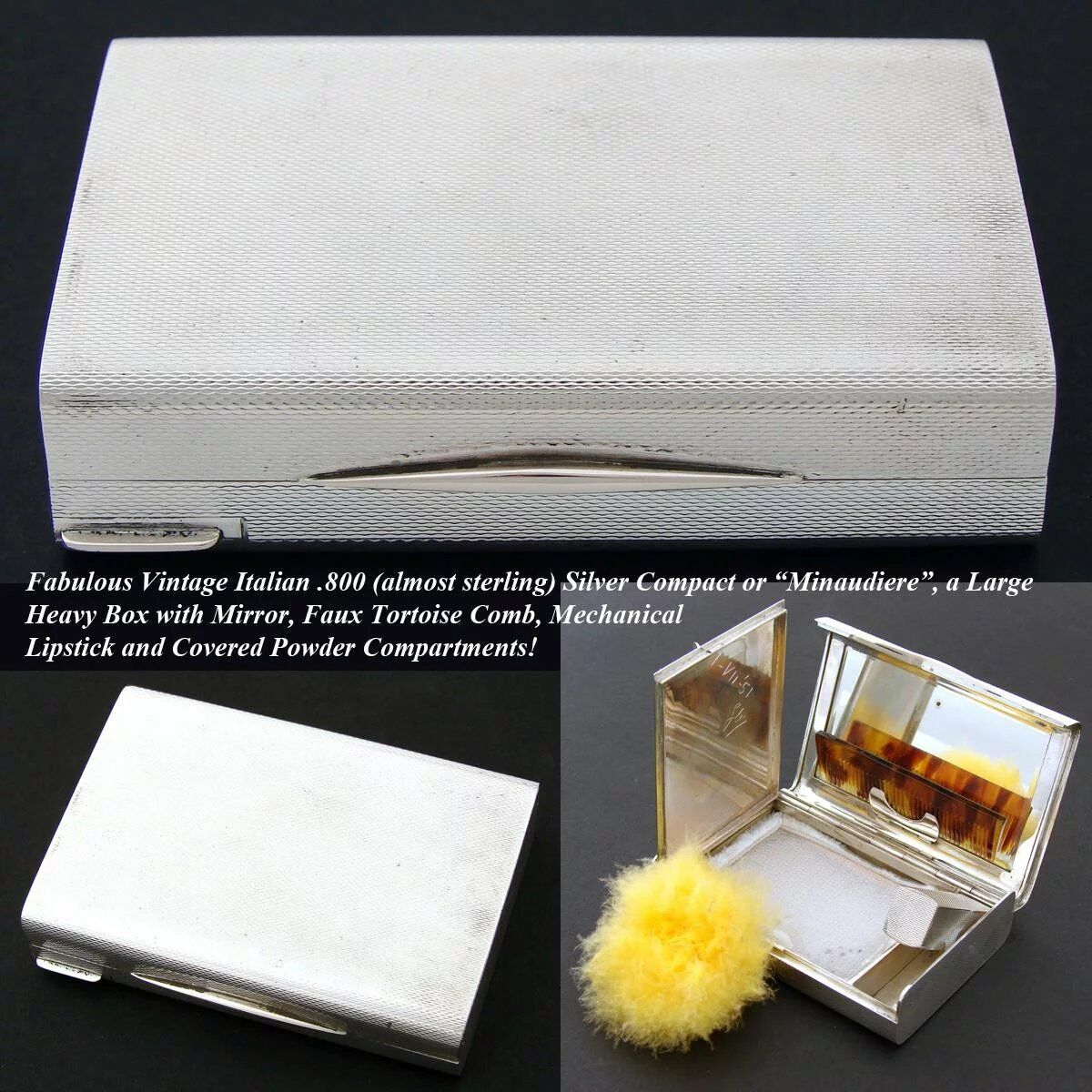 Vintage Italian .800 (nearly sterling) Silver Minaudière, Compact, Art ...