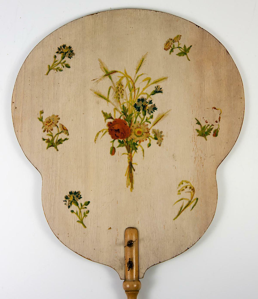 Antique French Pair Victorian Face Screens, Florals on Wood, Turned Wo ...