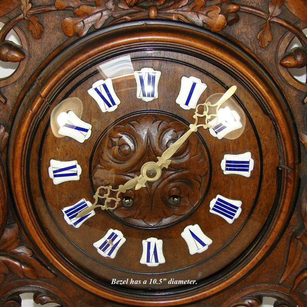 Antique Victorian Era Black Forest Carved 25" Wall or Parlor Clock, Hu ...