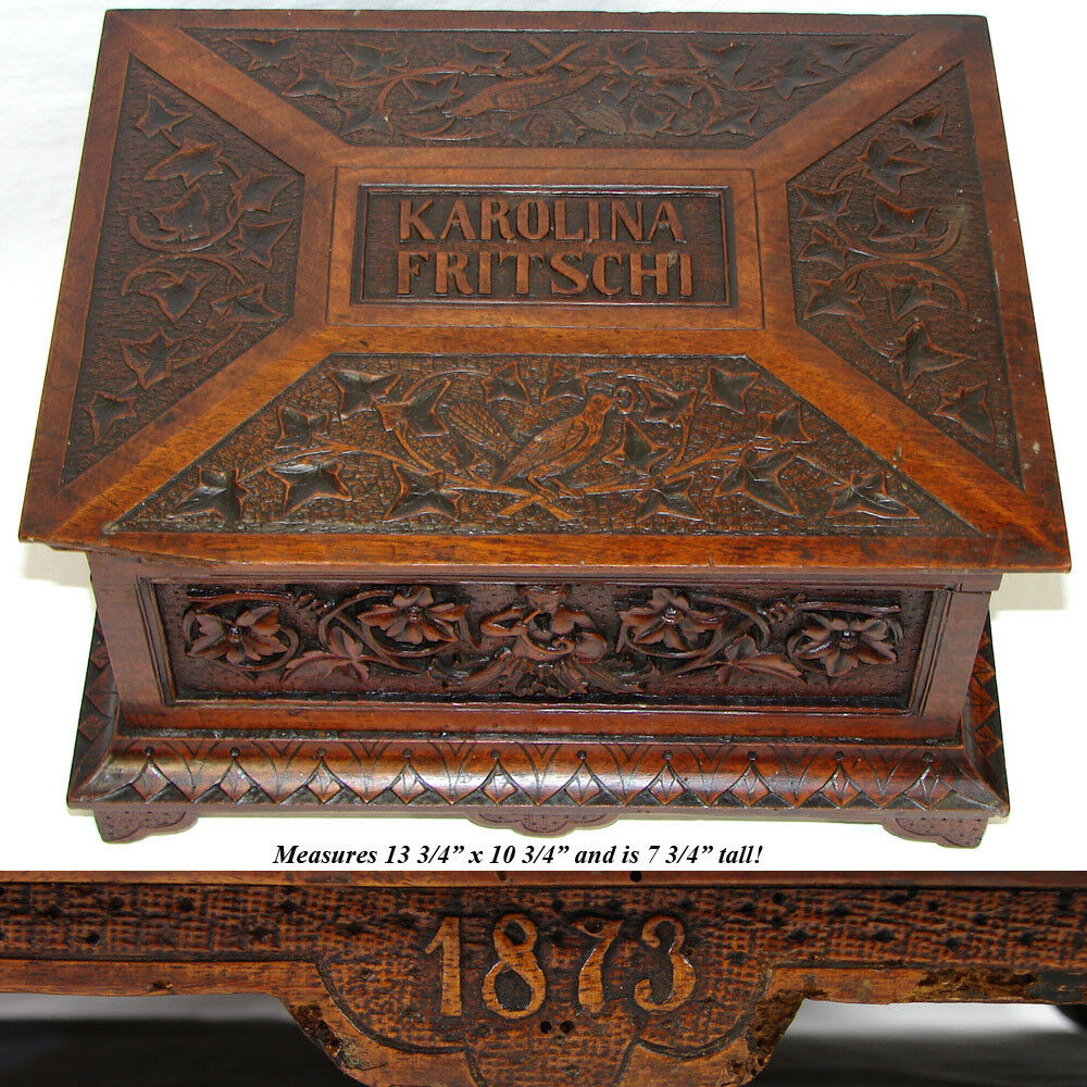 Antique Victorian Carved Jewelry, Sewing Box, Chest, Ornate Figural, D ...