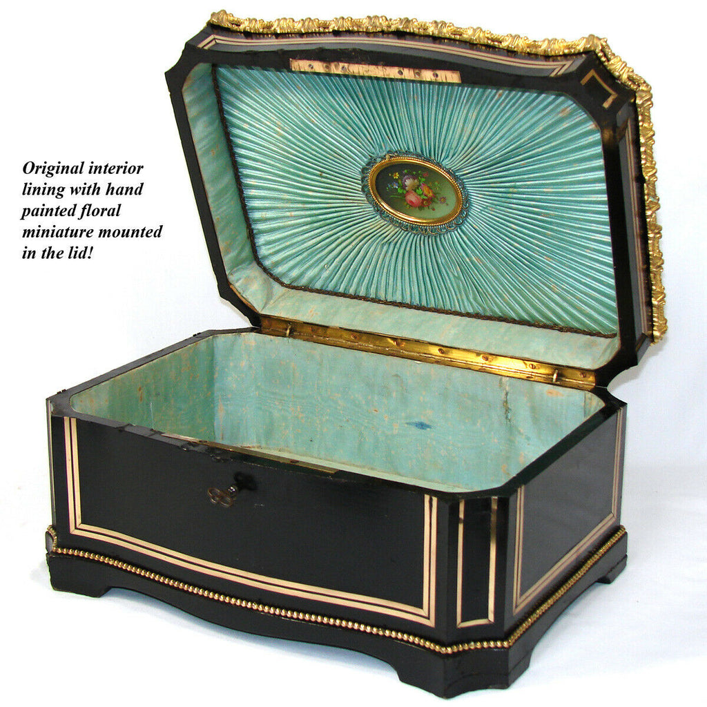 LG Antique French 14.5" Jewelry or Sewing Chest, Boulle, Crown Monogra ...