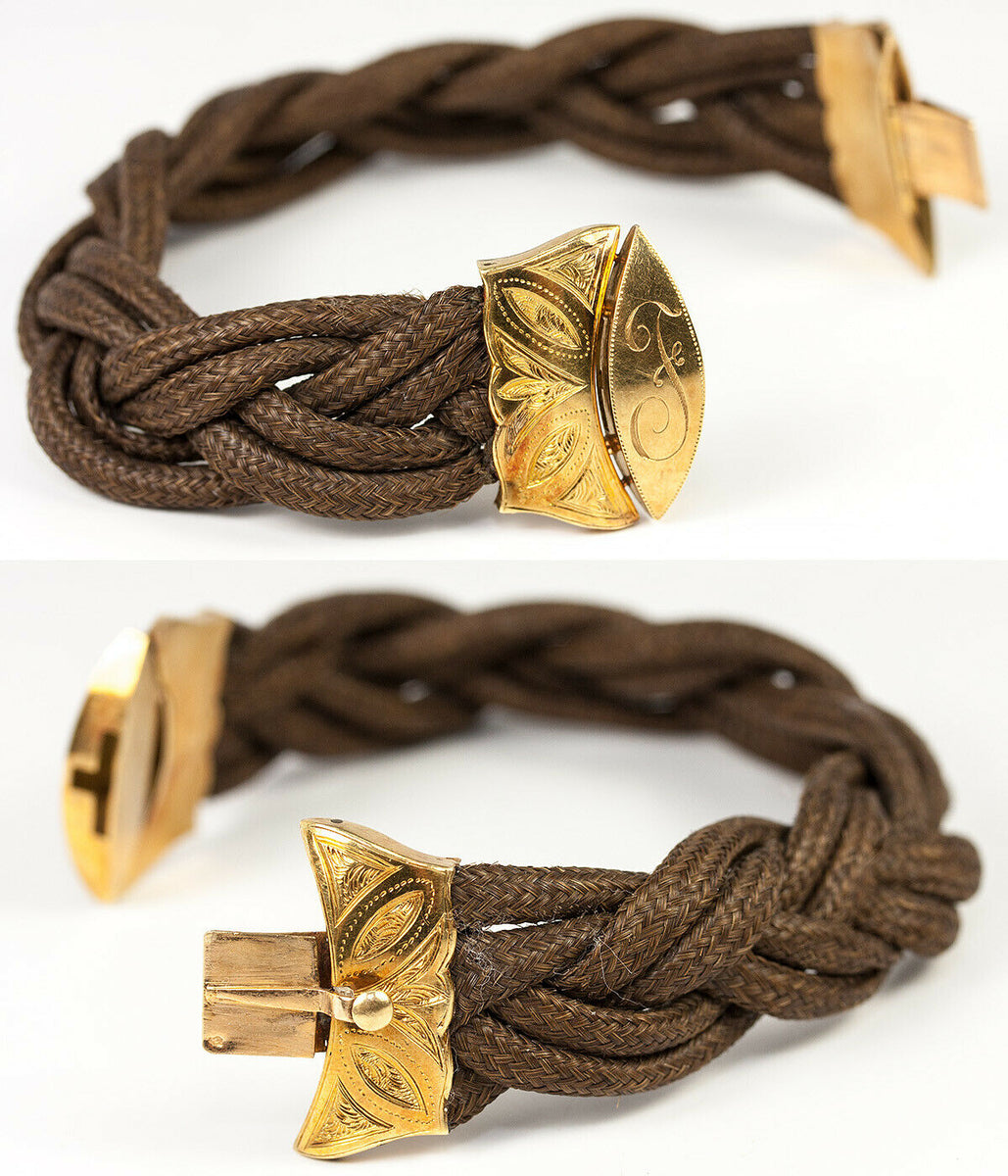 Antique Large French 18k Gold Clasp & Hair Art Sentimental Jewelry Bra ...