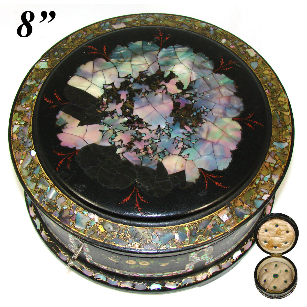 RARE Antique Russian Marked Papier Mache 8" Round Box, Casket, Painted ...