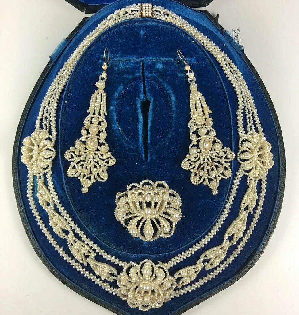 RARE Antique Victorian to Georgian Seed Pearl Parure in Box, Necklace ...