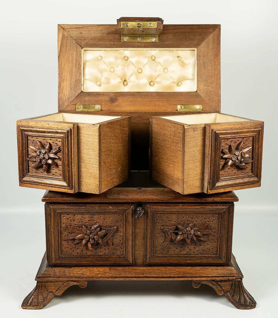 Fine 12" Tall HC Wood Black Forest Jewelry Chest, 2-Tier, Hunt Theme ...