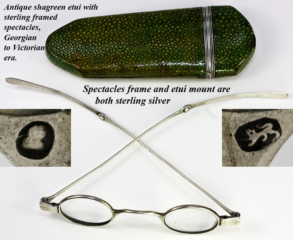 RARE Antique Georgian English Sterling Silver Spectacles in Fine Shagr ...