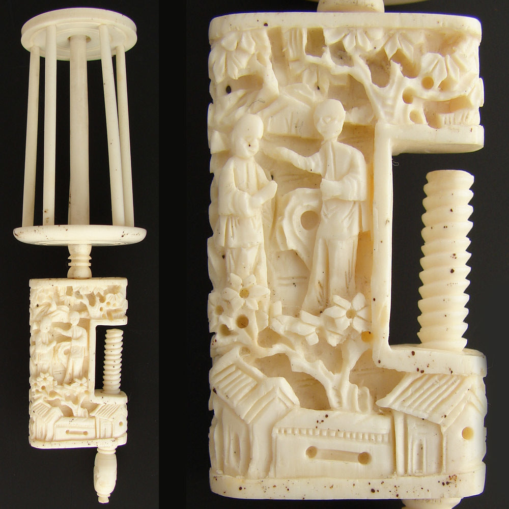 19th c. Hand Carved Figural Antique Cantonese Figural 5" Sewing Clamp ...