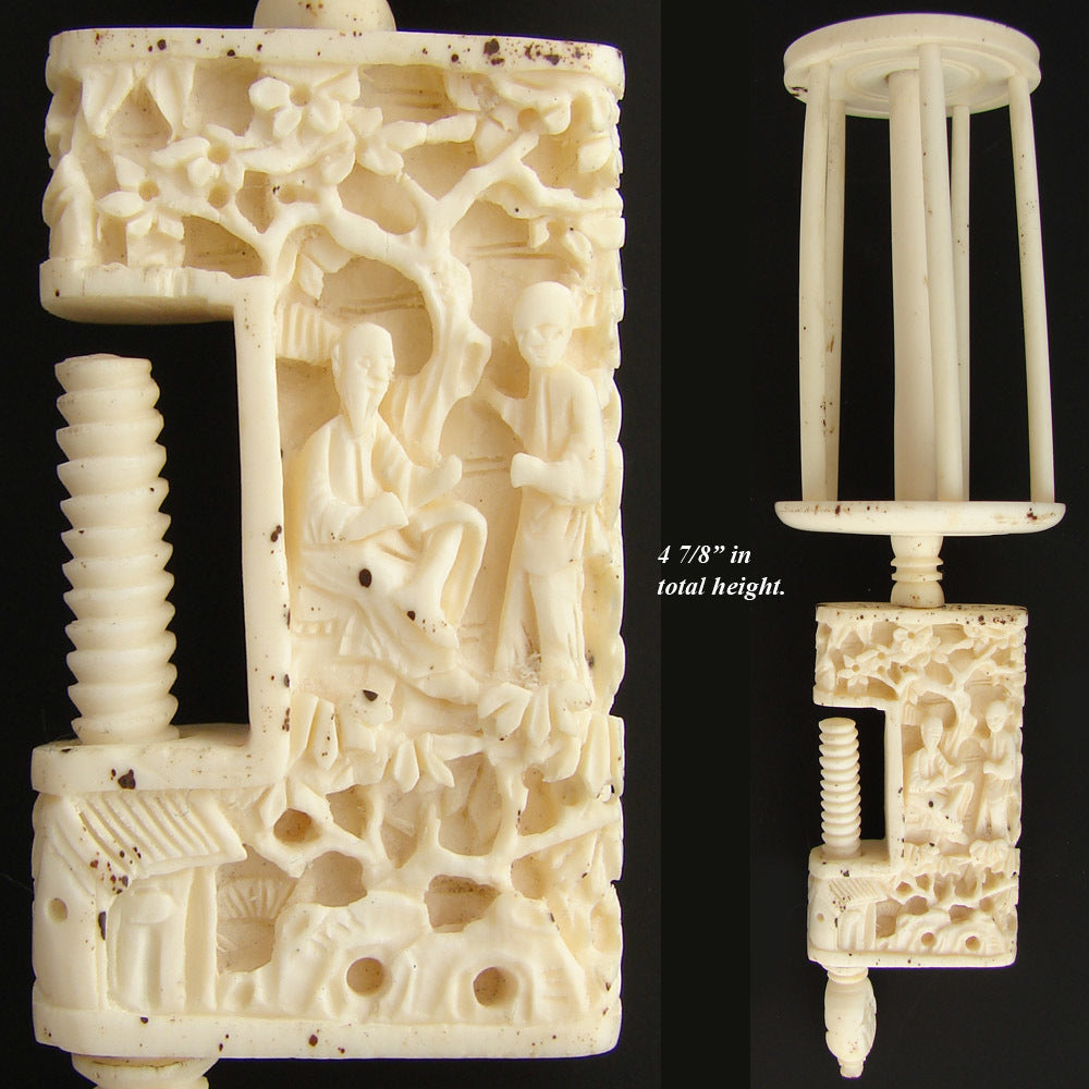 19th c. Hand Carved Figural Antique Cantonese Figural 5" Sewing Clamp ...