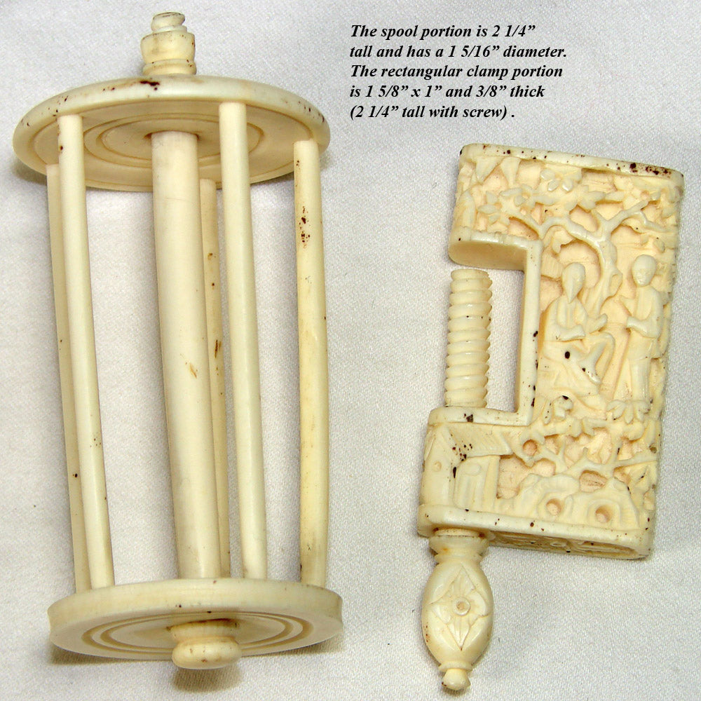 19th c. Hand Carved Figural Antique Cantonese Figural 5" Sewing Clamp ...