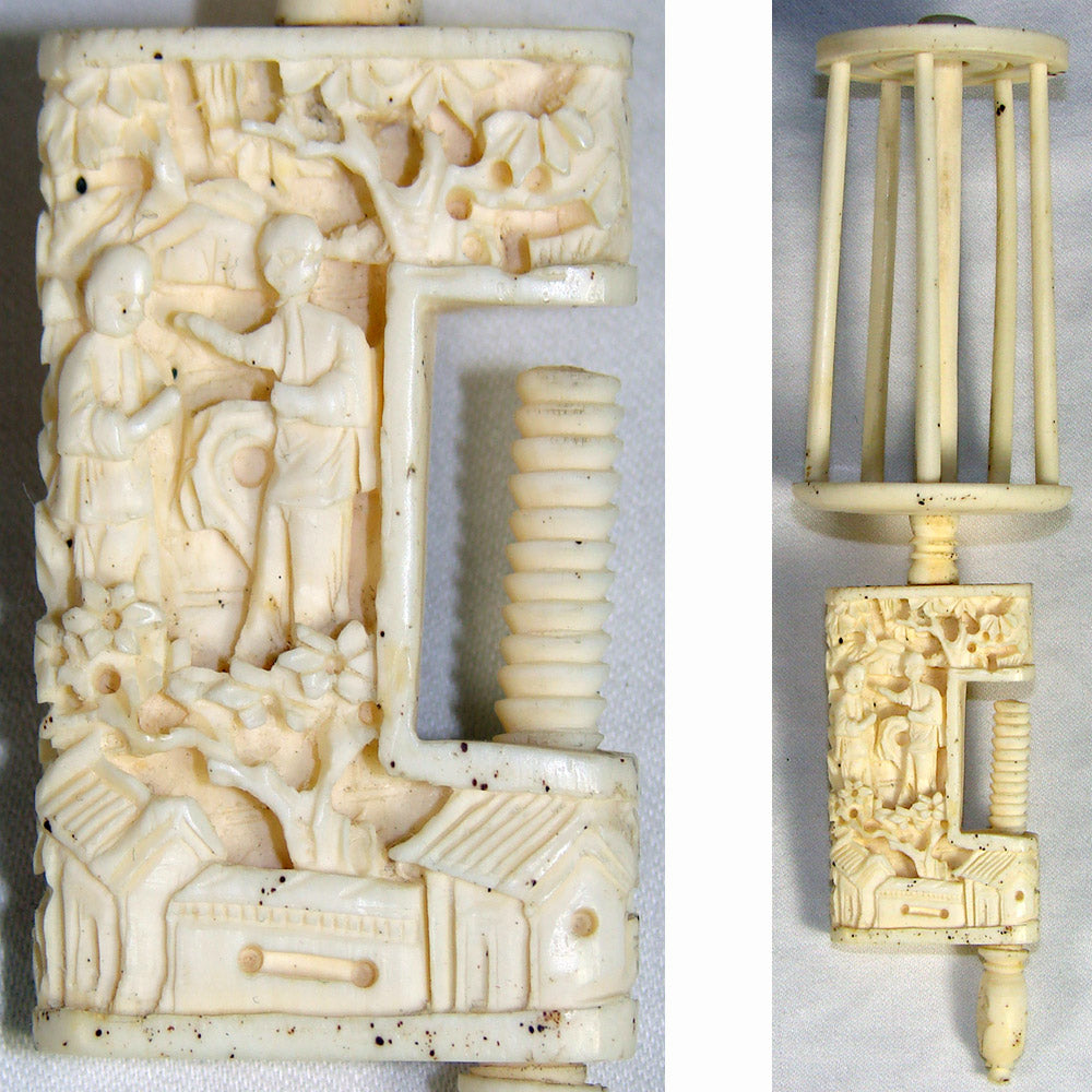 19th c. Hand Carved Figural Antique Cantonese Figural 5" Sewing Clamp ...