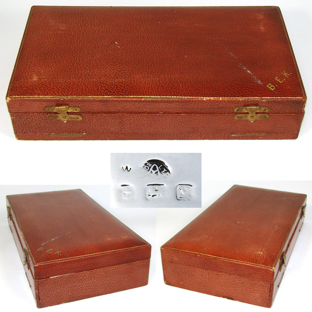 Superb Antique Tortoise Shell and Sterling Silver Vanity Set, Boxed! C ...