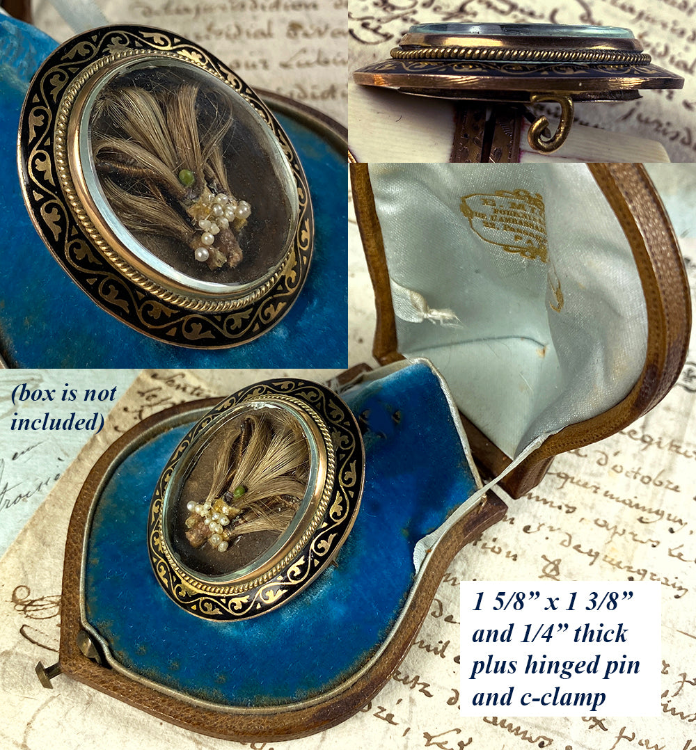 Elegant Victorian Era Mourning Brooch, 18k Gold Face, Kiln-fired Ename ...