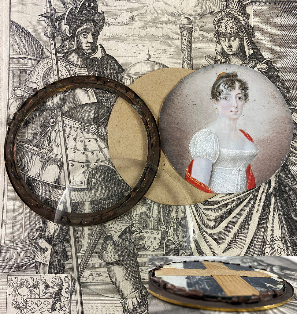 Antique French c. 1790-1810 Portrait Miniature, Beauty with Red Guillo ...