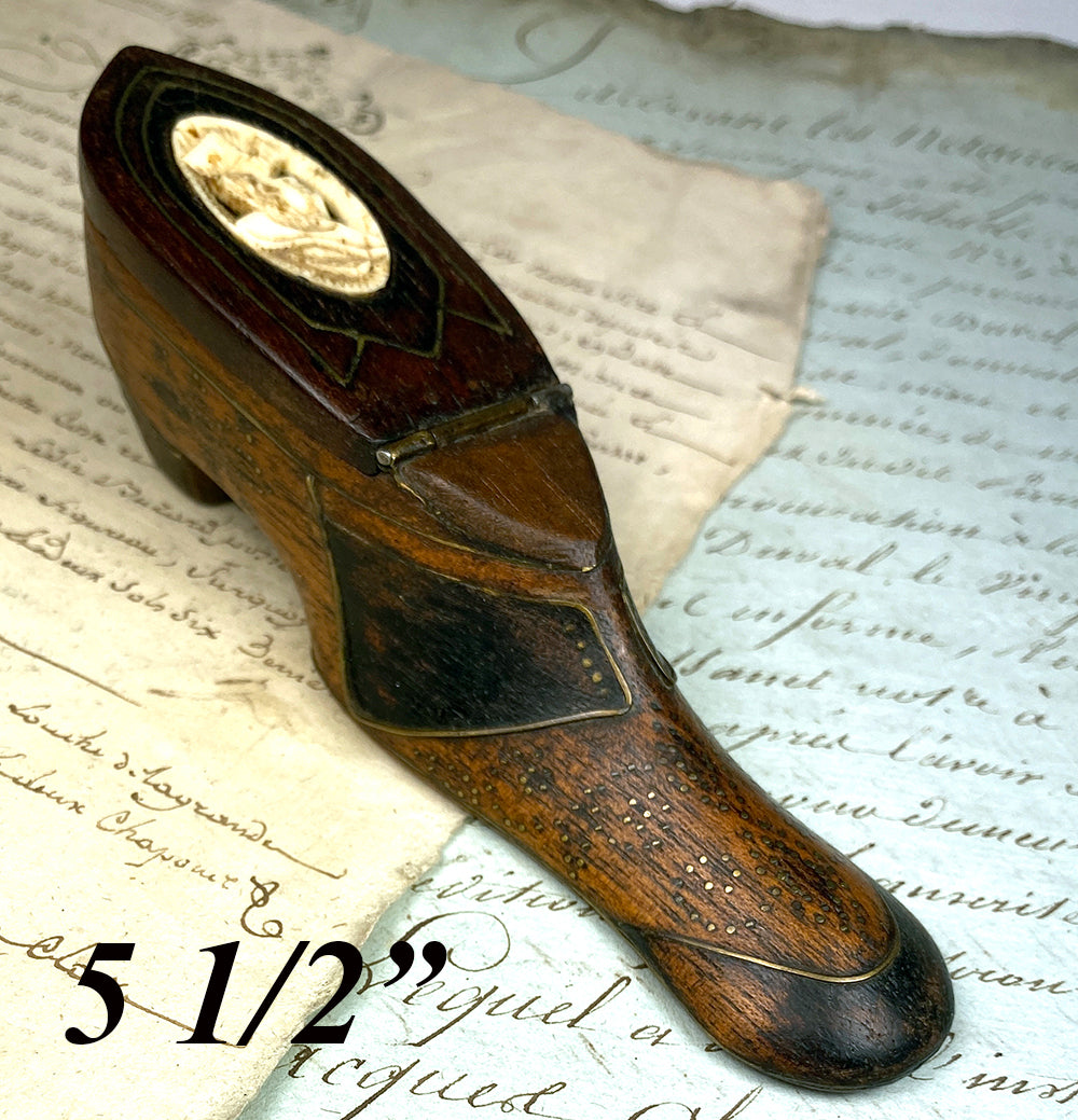 Antique French Hand Carved 5.5" Long Shoe or Boot Snuff Box #4, Pique ...