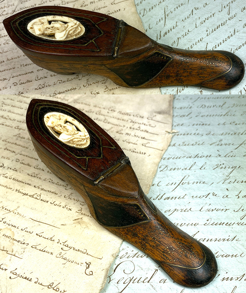 Antique French Hand Carved 5.5" Long Shoe or Boot Snuff Box #4, Pique ...
