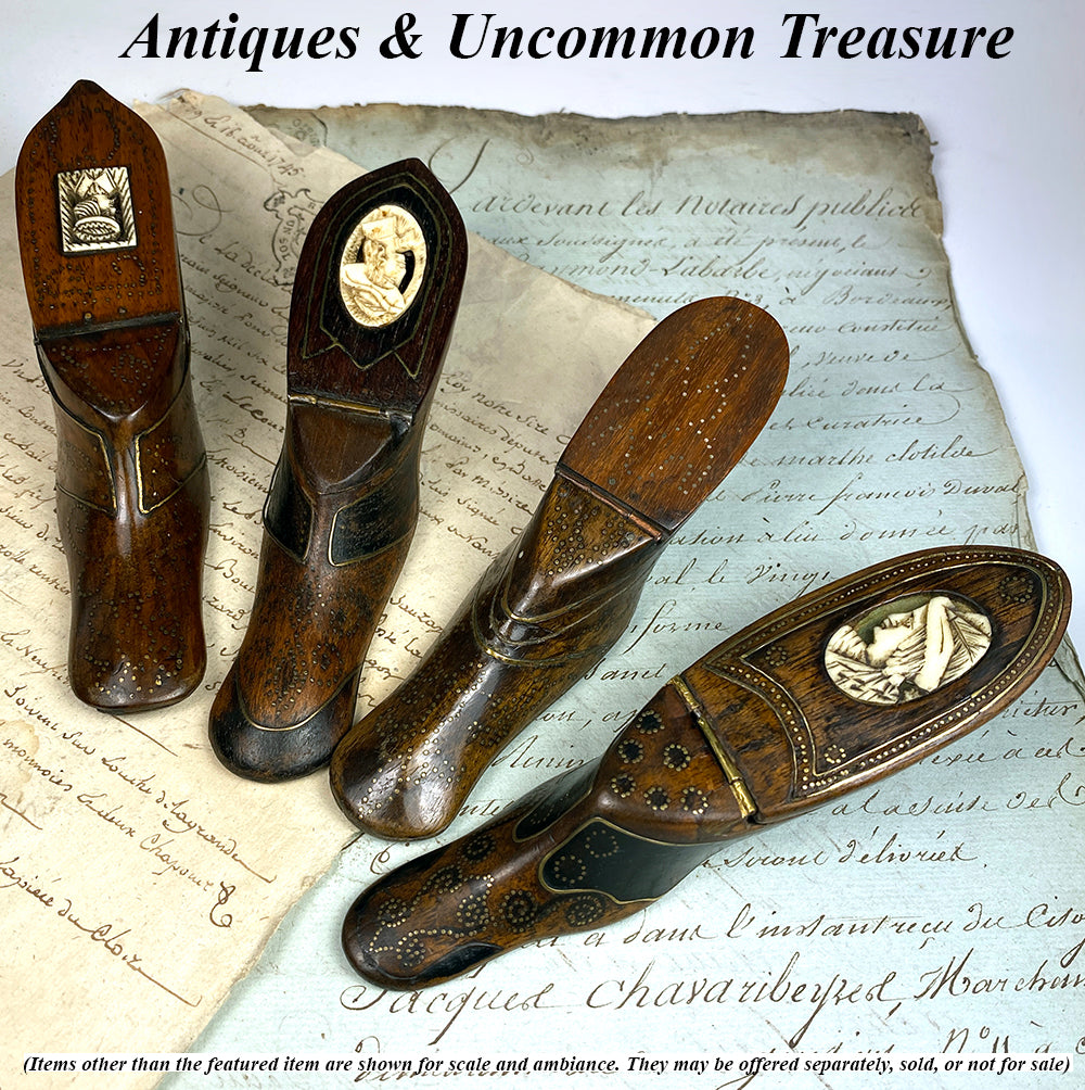 Antique French Hand Carved 5.5" Long Shoe or Boot Snuff Box #4, Pique ...
