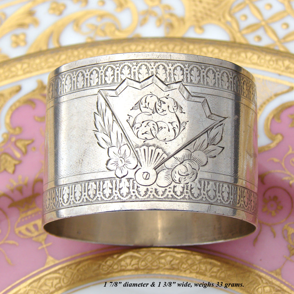 Antique French Sterling Silver 1 7/8" Napkin Ring, Vanity Fan Medallio ...