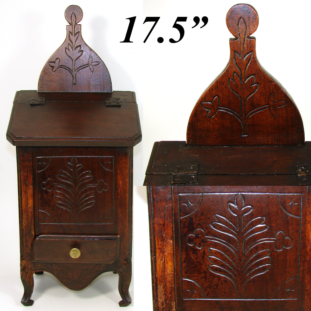Antique 19th c. French Salt Box, Cabinet, 17 5/8" Tall, Hand Carved Co ...