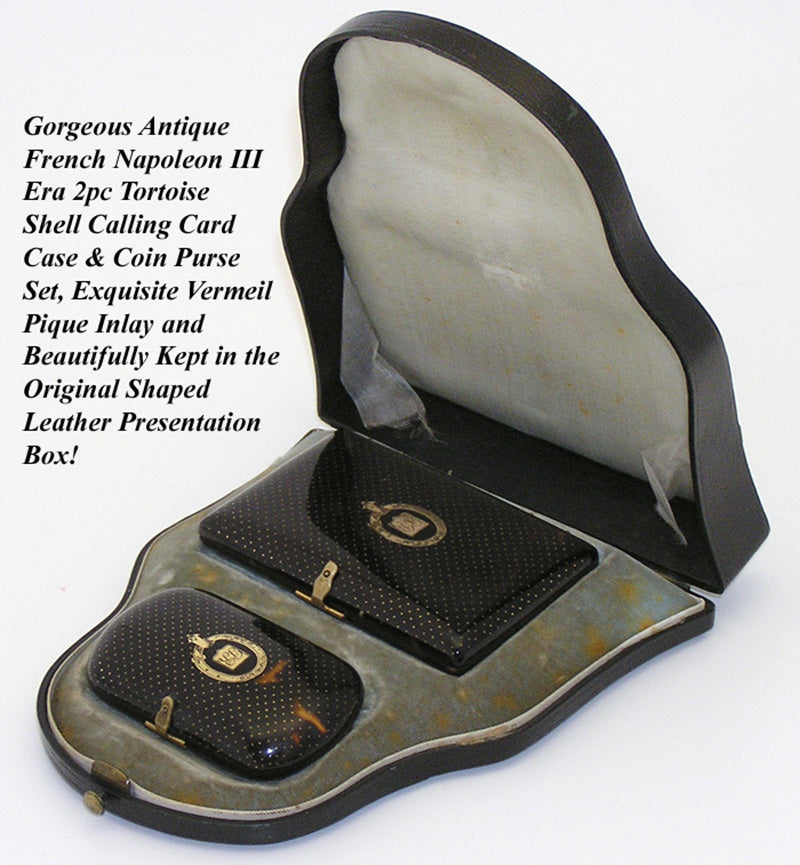 Original Box, Set of 2 Tortoise Shell Coin Purse & Necessaire, Card Ca ...