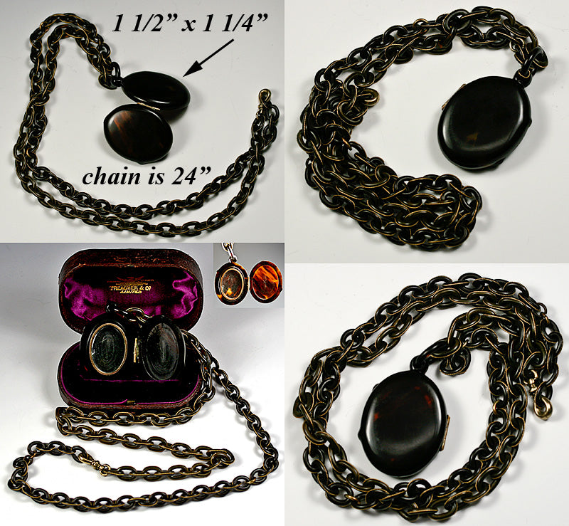 Victorian Mourning Locket, Tortoise Shell Double, RARE Big & Long Tort ...