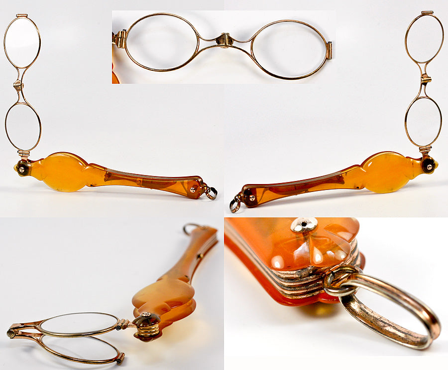 Antique French Blond Tortoise Shell Lorgnette - 18k gold and silver 'v ...