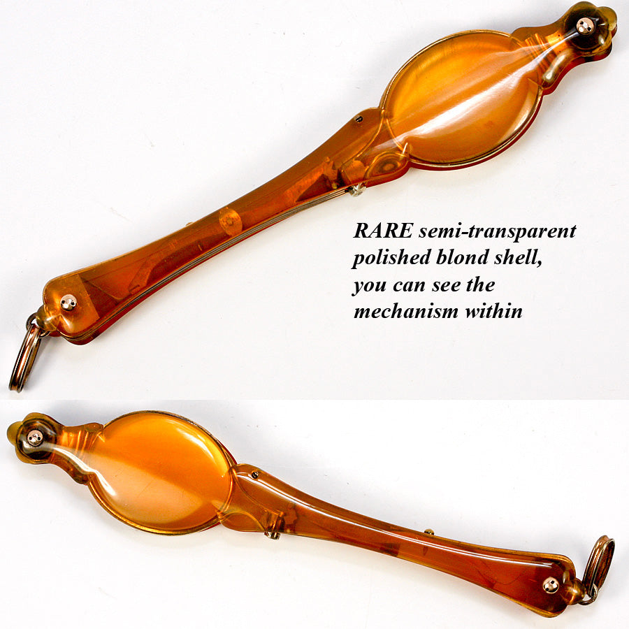 Antique French Blond Tortoise Shell Lorgnette - 18k gold and silver 'v ...