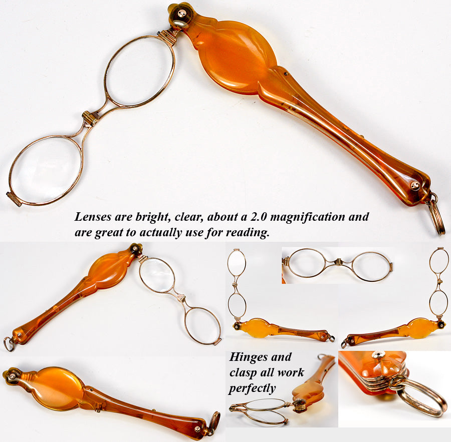 Antique French Blond Tortoise Shell Lorgnette - 18k gold and silver 'v ...