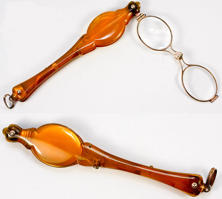 Antique French Blond Tortoise Shell Lorgnette - 18k gold and silver 'v ...