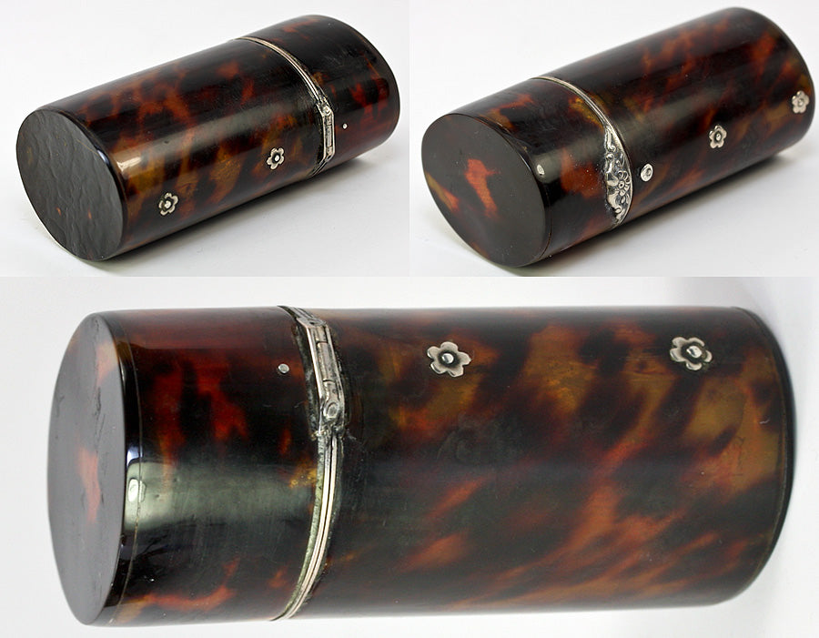 Antique Victorian Tortoise Shell Etui with Opaline Perfume Bottle - To ...
