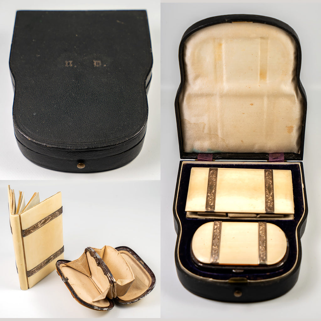 Antique Ivory French Coin Purse, Aide d'Memoire Note and Card Case, in ...
