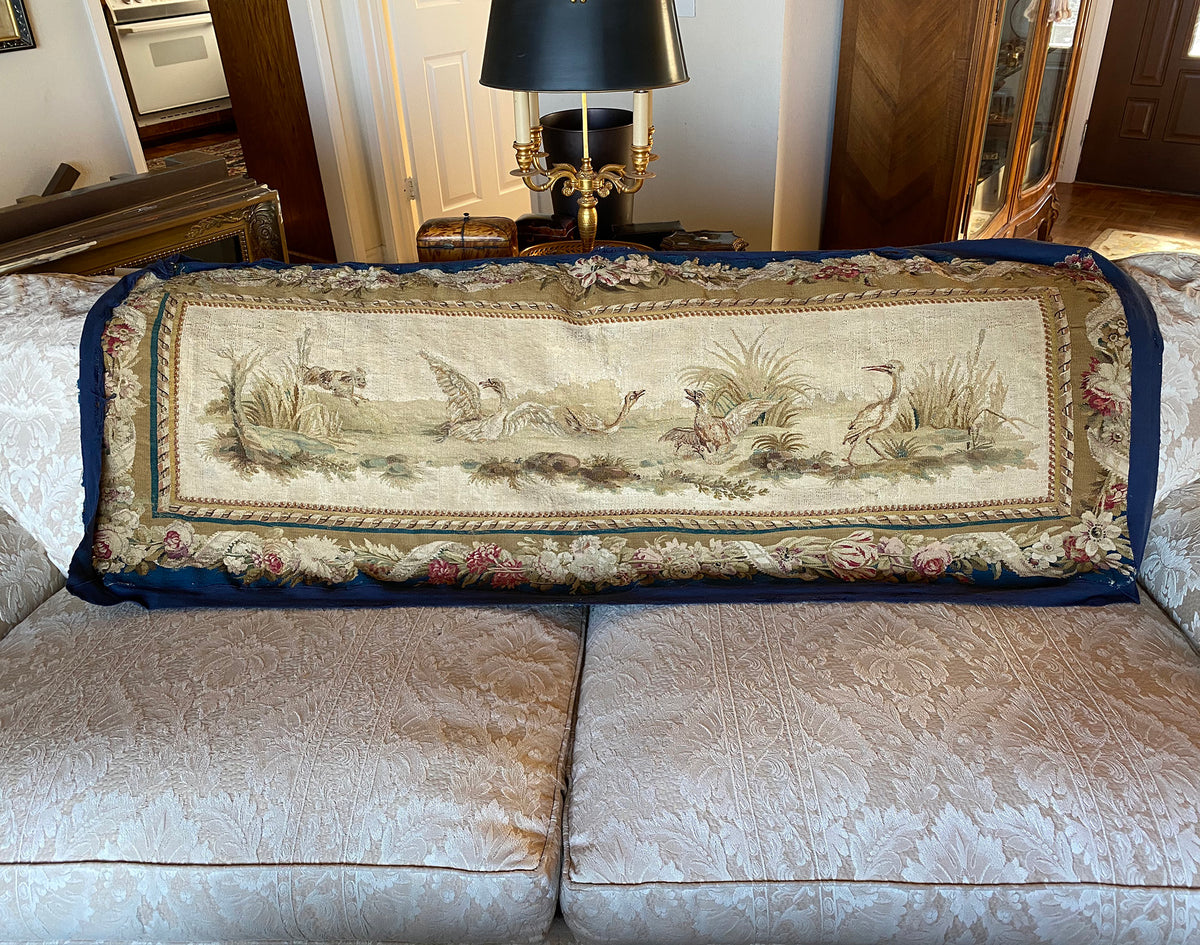 Antique French 65" x 27" Tapestry, Aubusson or Beauvais, Dog and Water ...