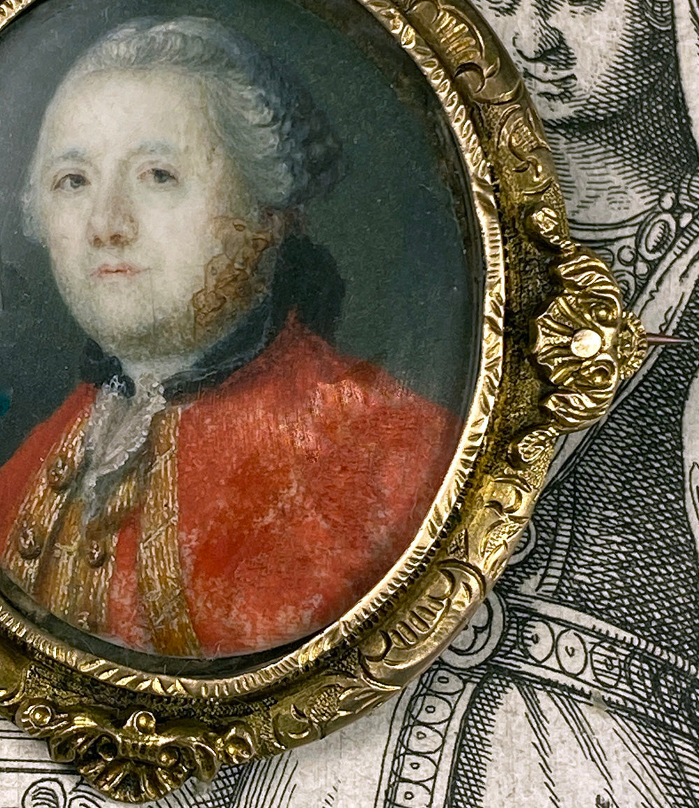 Antique 18th Century British Portrait Miniature in 19th Century 10k Br ...