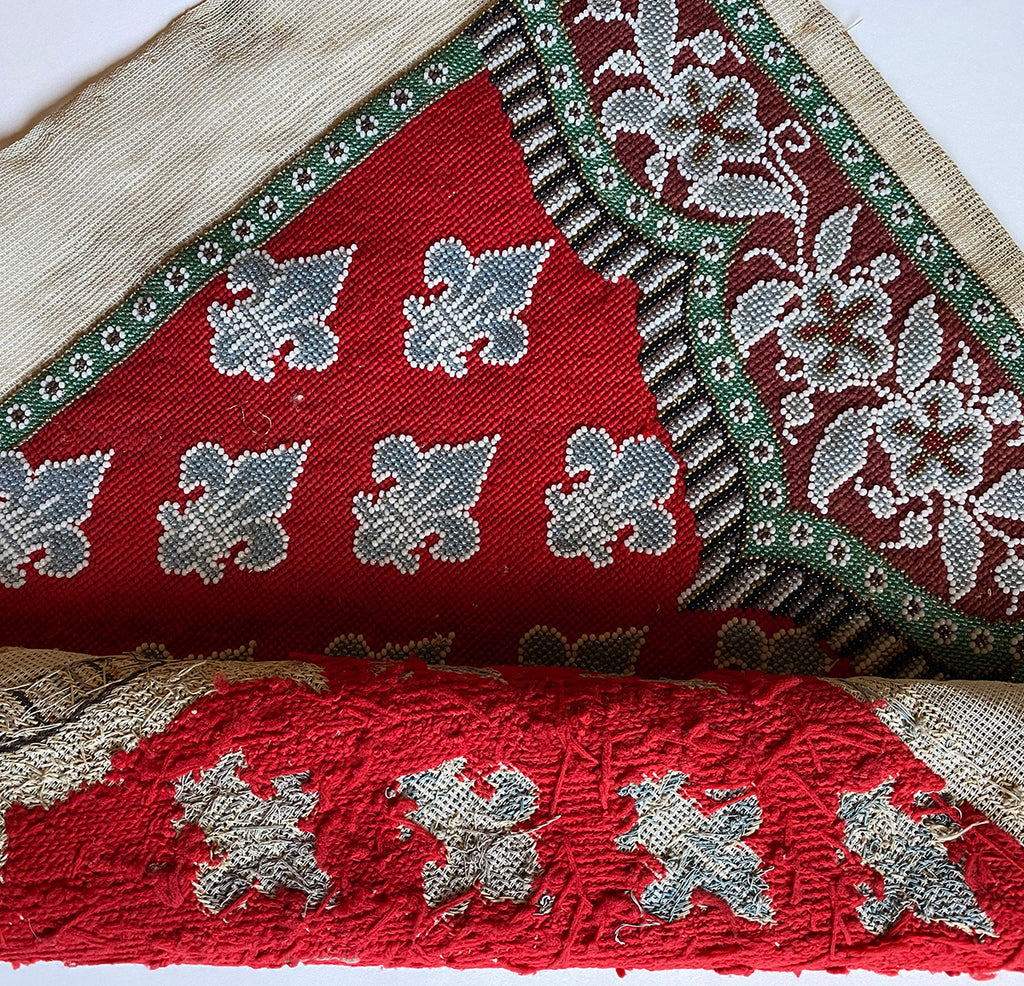 Antique Beadwork Needlepoint Fire Screen Panel, Unused. French Napoleo ...
