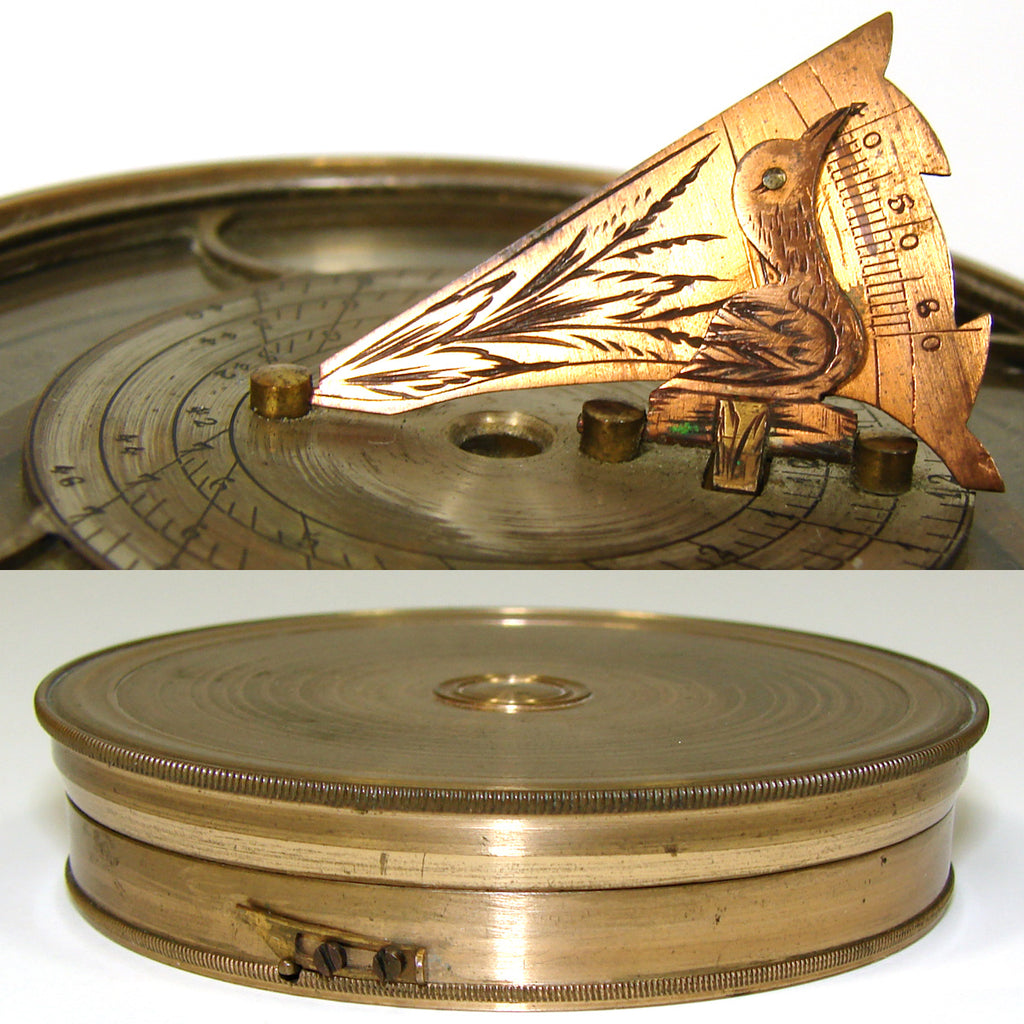 Rare Antique 18th C. Bronze Compass with Folding Figural Sun Dial, Ori ...