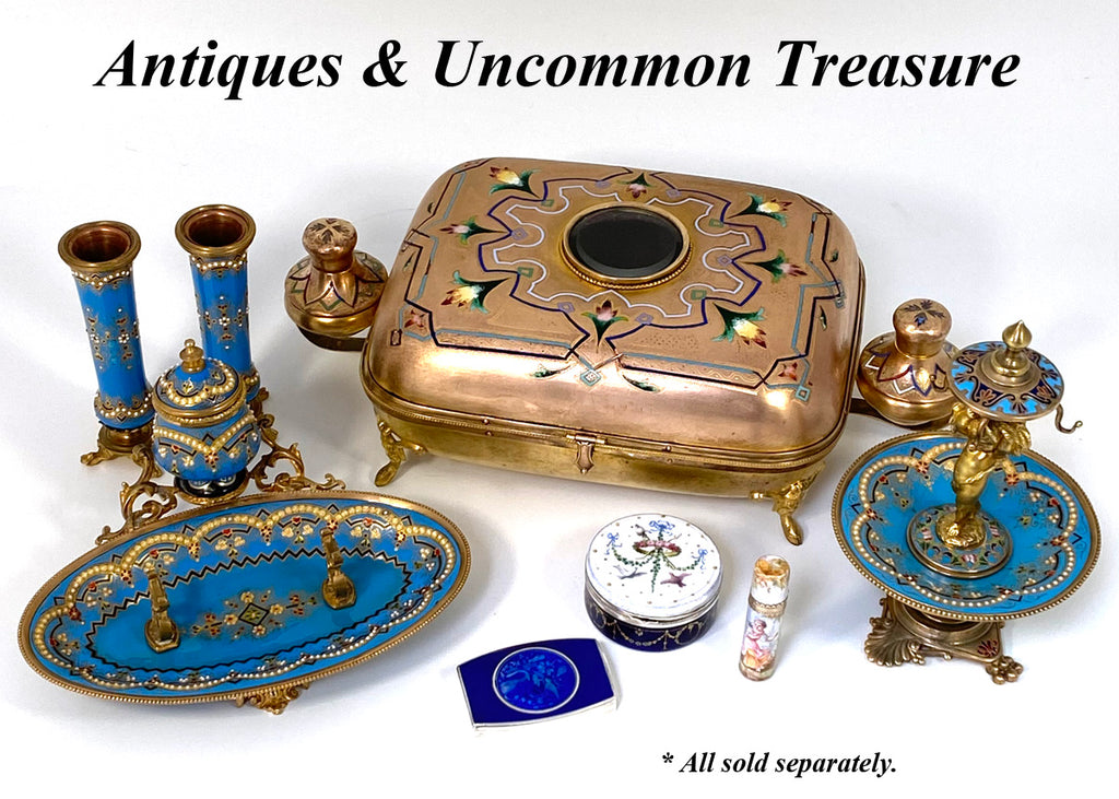 Antique French Napoleon III Sevres Style Inkwell, Kiln-Fired Enamel ...