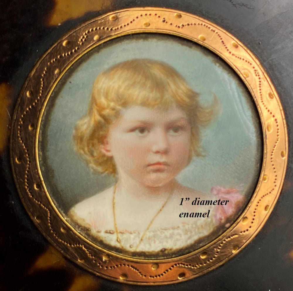 Antique French Kiln-fired Enamel Portrait Miniature of a Child, Little ...