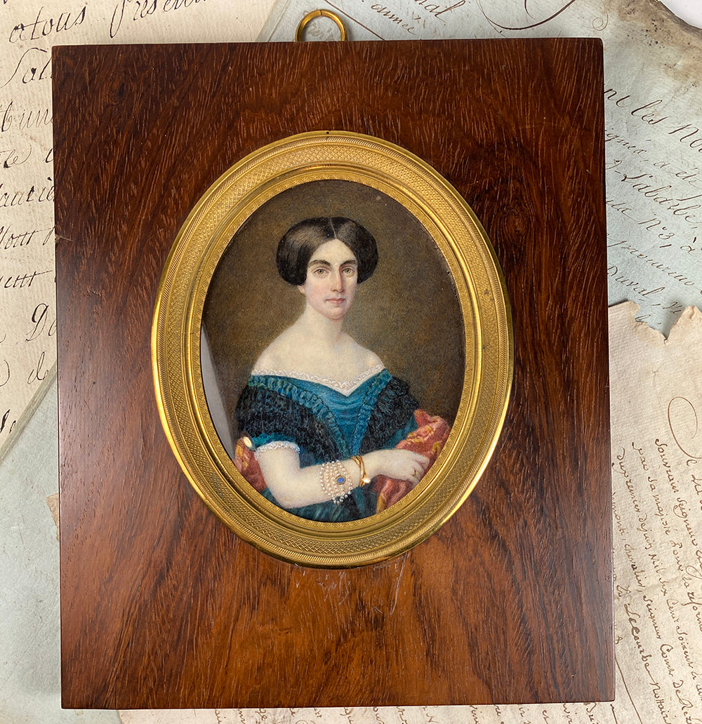 Superb Antique French Portrait Miniature, Large Size in Fine Dore Bron ...