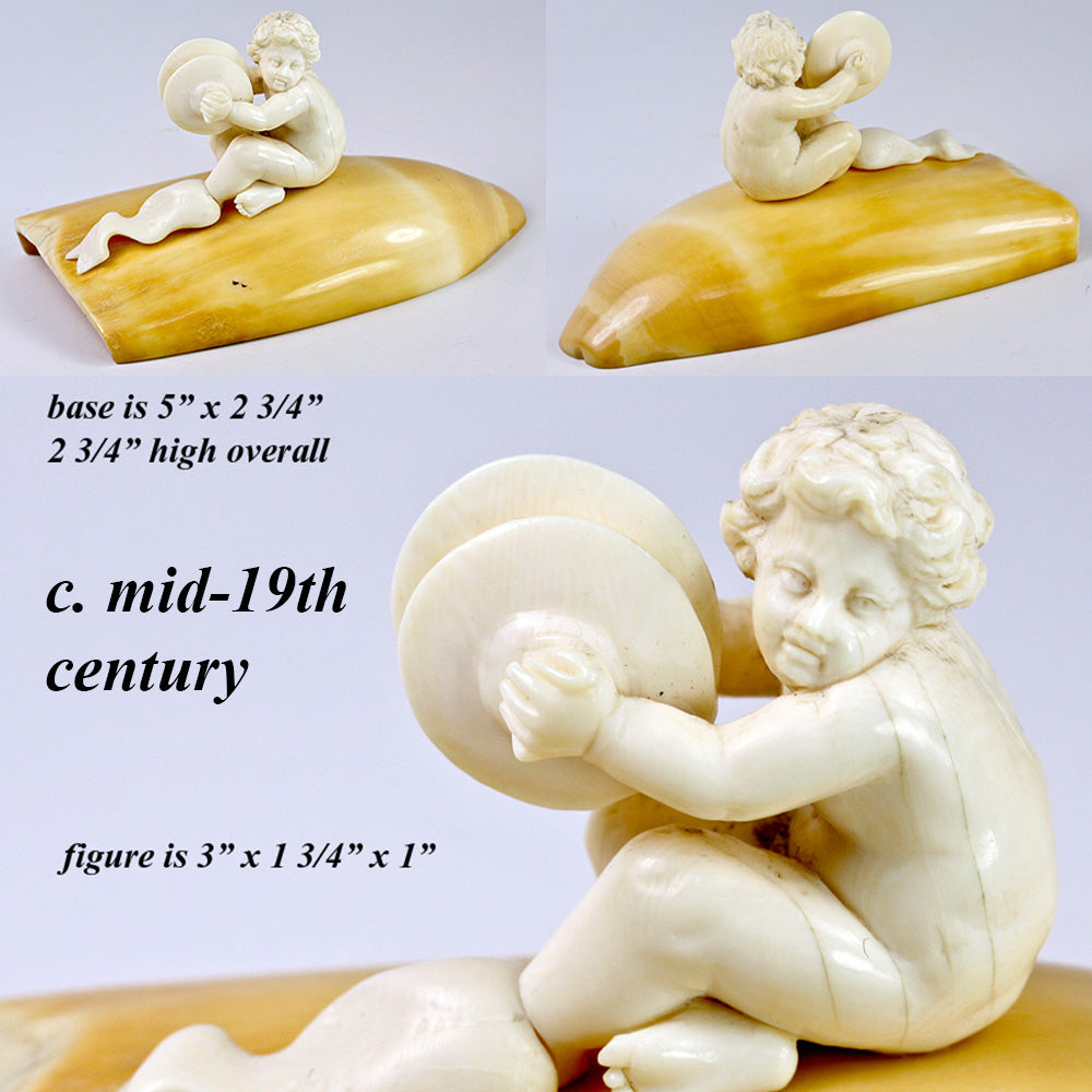 Antique 19th Century Hand Carved Dieppe Ivory Putti Figure with Cymbal ...