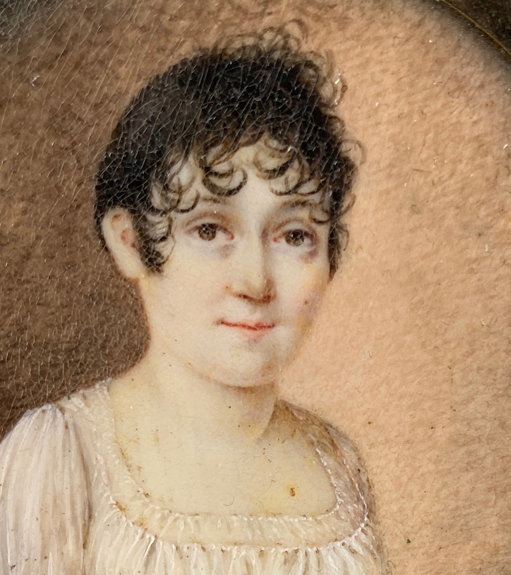 Antique French Post-Revolutionary Portrait Miniature, Girl with Titus ...