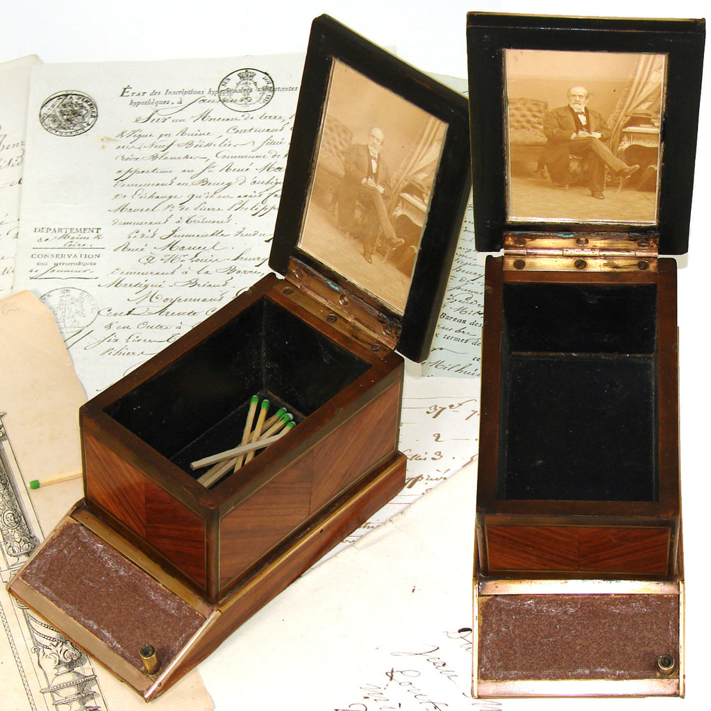 Antique French Napoleon III Era Casket, Match Holder with Striker Pane ...